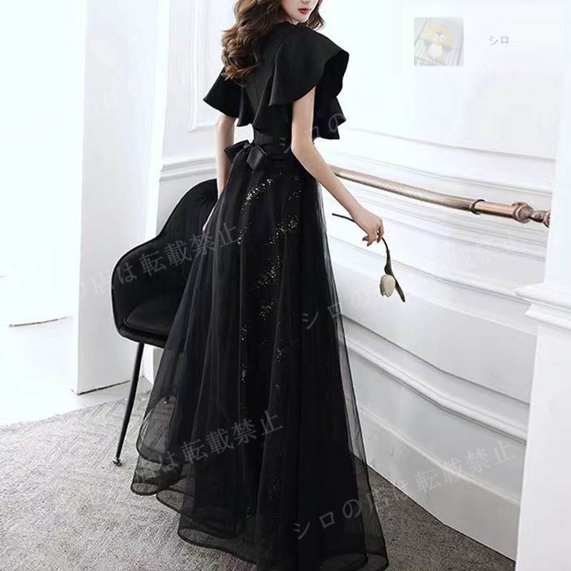 ドレス 黒 パーティードレス スパンコール キラキラ 袖あり
