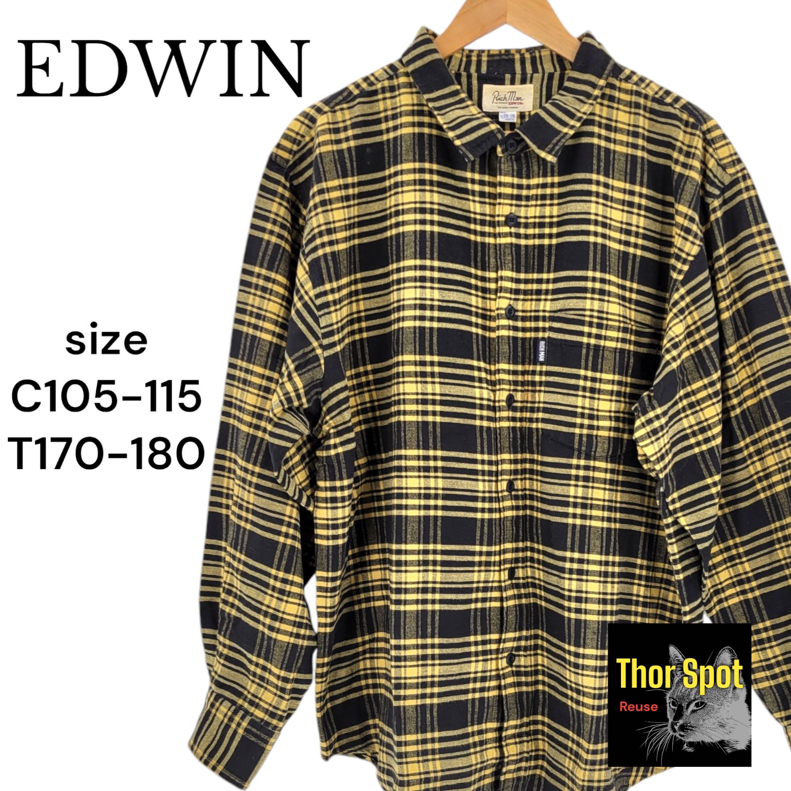 EDWIM Rich man エドウィン 長袖シャツ チェック柄 イエロー サイズC105-115 T170-180 メンズ - メルカリ