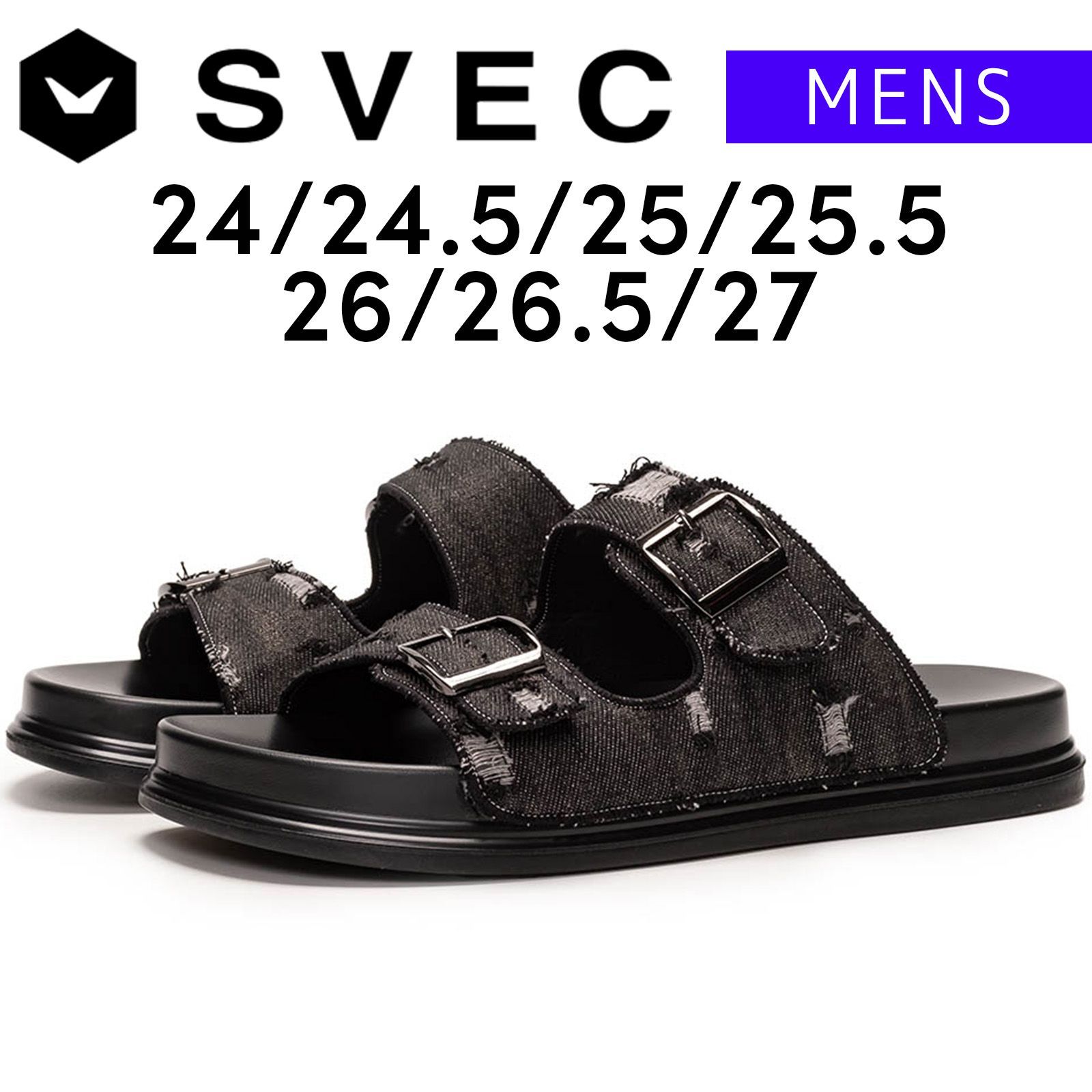 【新品】 サンダル メンズ SVEC シュベック 送料無料 ギャラクシー ブラック 黒 ダブルベルト フラット おしゃれ 軽量 つっかけ 履きやすい 靴 シューズ 春夏 春 夏 24 24.5 ...