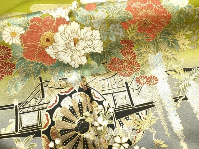 平和屋着物□訪問着 手描き 枝花文 暈し染め 金彩 正絹 逸品