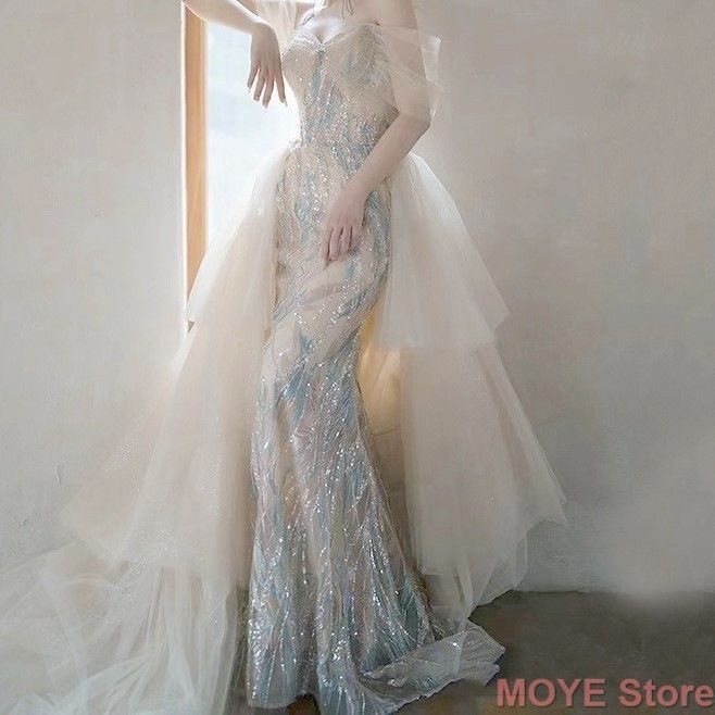 ドレス マーメイドドレス キラキラ 大人 ピアノ 発表会 ロングドレス