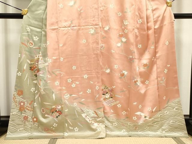 平和屋着物▽訪問着 単衣 流水鼓花文 暈し染め 金彩