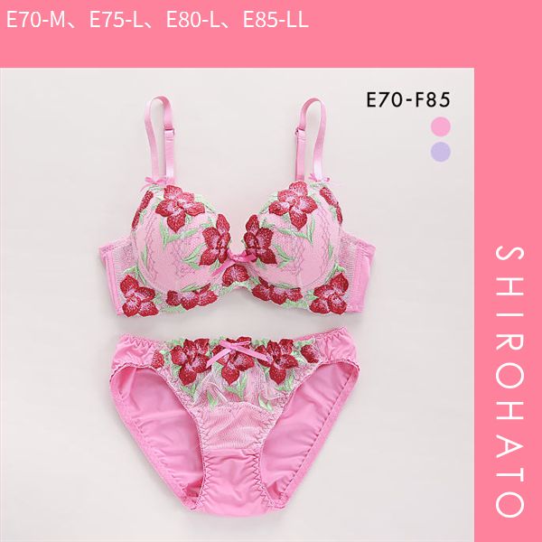 【SHIROHATO公式】【正規品・新品】サンエイ SANEI 脇高 大花柄刺繍 ブラセット EF 脇肉 すっきり 脇寄せ ブラジャー ショーツ セット 美胸 谷間 丸胸｜E70-M、E75 ...