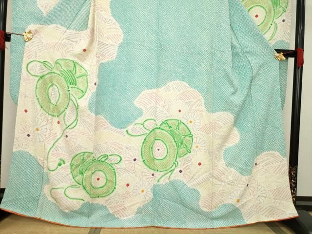 平和屋着物○豪華振袖 市松文様 金通し地 正絹 逸品 AABA2693ph