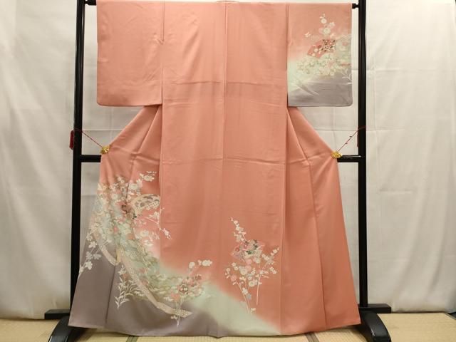 平和屋着物●訪問着　流水籬草花文　暈し染め　金彩　三越扱い　正絹　逸品　未使用　CAAX4459ut 平和屋着物○訪問着 流水籬草花文 暈し染め 金彩 三越扱い