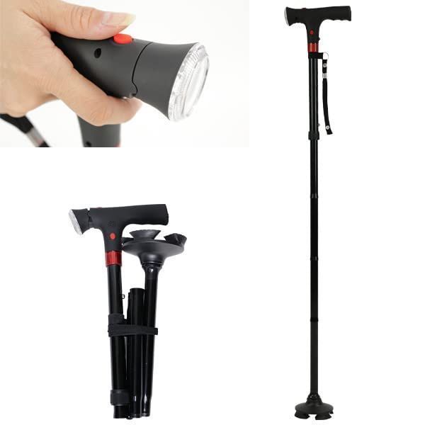 cyberlife 4本足 4点杖 折りたたみ式伸縮杖 自立式 男女兼用 【高さ85?97cm(身長155185cm)5段階調節可能】 LED ...