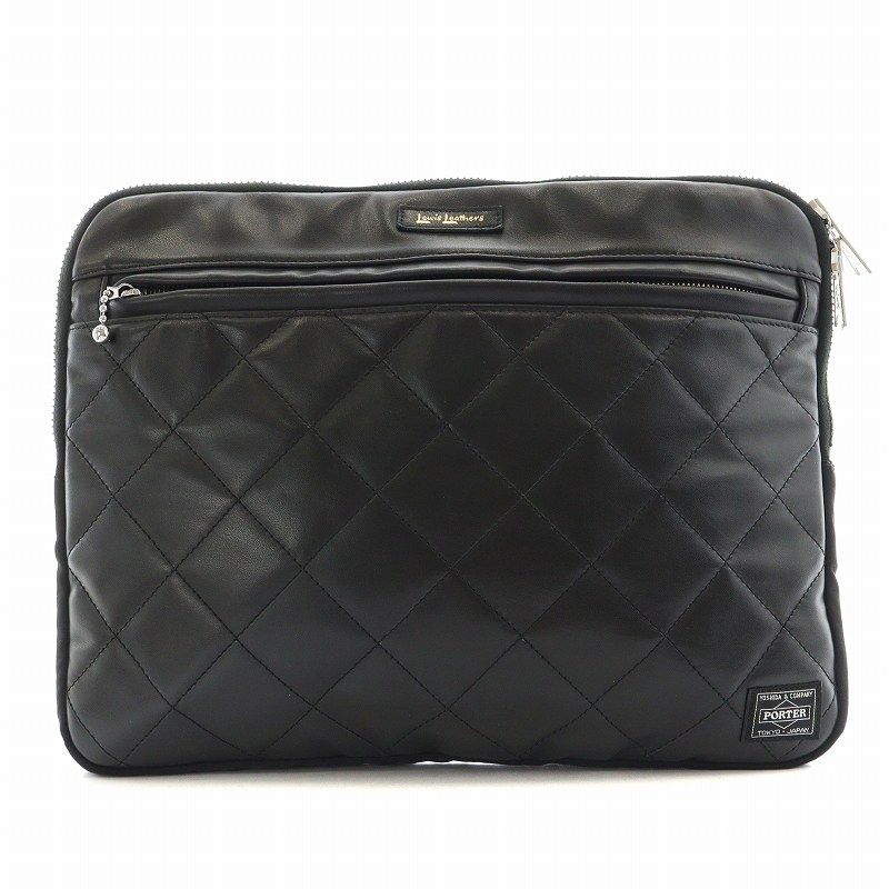 ポーター PORTER × Lewis Leathers ルイス レザーズ 吉田カバン LAPTOP CASE ラップトップ ケース クラッチバッグ セカンドバッグ レザー 黒 ブラック ...