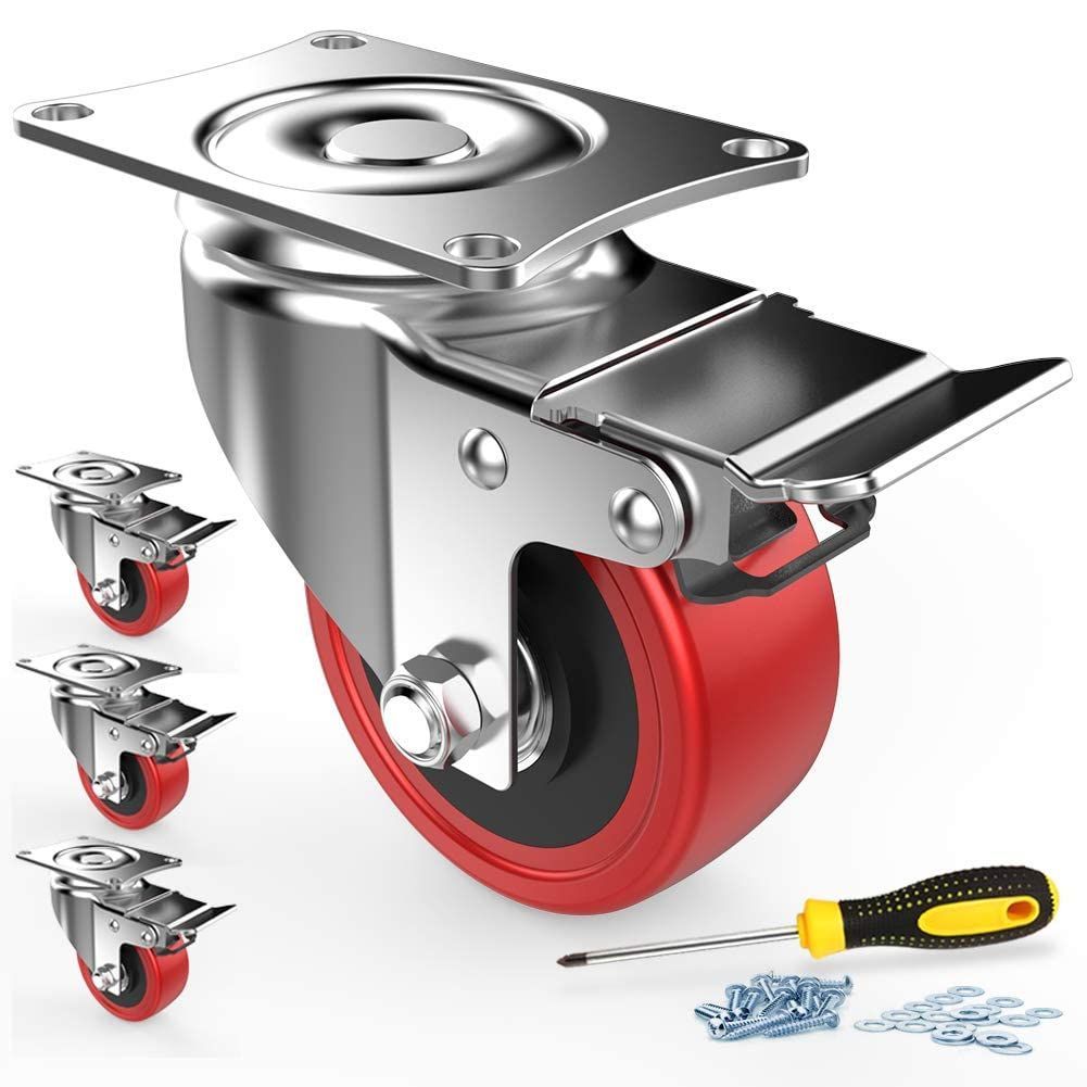 静音 360度回転 ミュートシリーズDIY家具交換キット 単個耐荷重100kg 高耐久性 ブレーキ付き ホイール径50mm 車輪 4個セット キャスター 赤 2インチ COOWOO - メルカリ