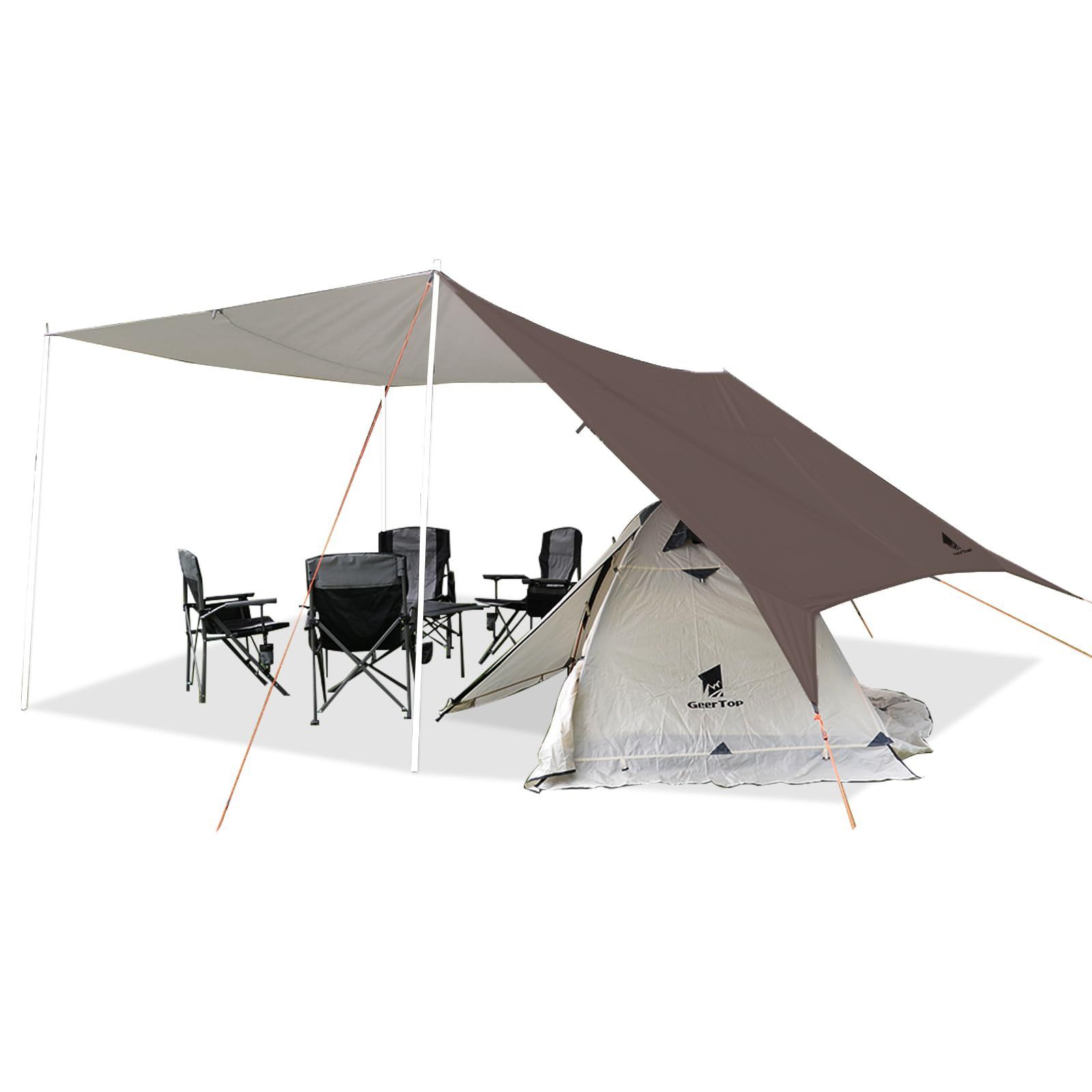 Color:ブラウン Geer Top 防水タープ キャンプ タープ 3m×5.25m 大型 UVカット UPF50+ 耐水3000mm 耐 ...