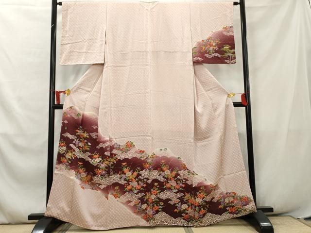 平和屋着物□訪問着 絞り 草花青海波 暈し染め 松坂屋扱い 正絹 逸品