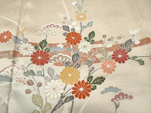 平和屋着物○訪問着 エ霞竹垣草花文 暈し染め 金彩 正絹