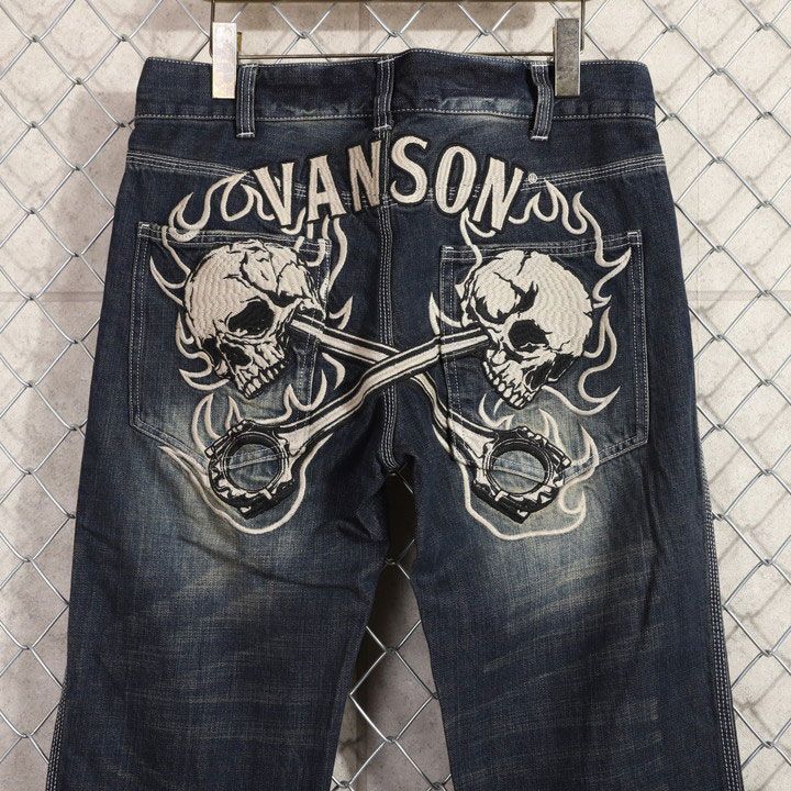 バンソン] ピストン×スカル 刺繍 デニムパンツ SP-B-32 ワンウォッシュ