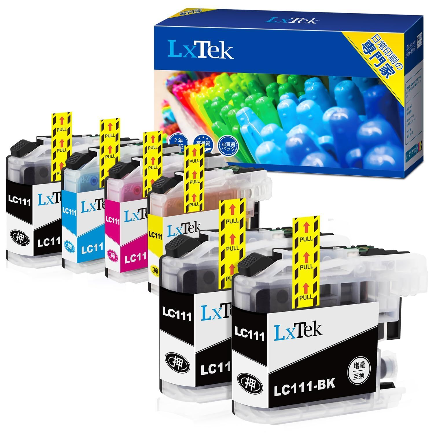 LxTek LC111-4PK 互換インクカートリッジ ブラザー（ Brother ） 用 LC111 インク 4色セット+黒2本(合計6本) 大容量/説明書付/残量表示/個包装 DCP ...