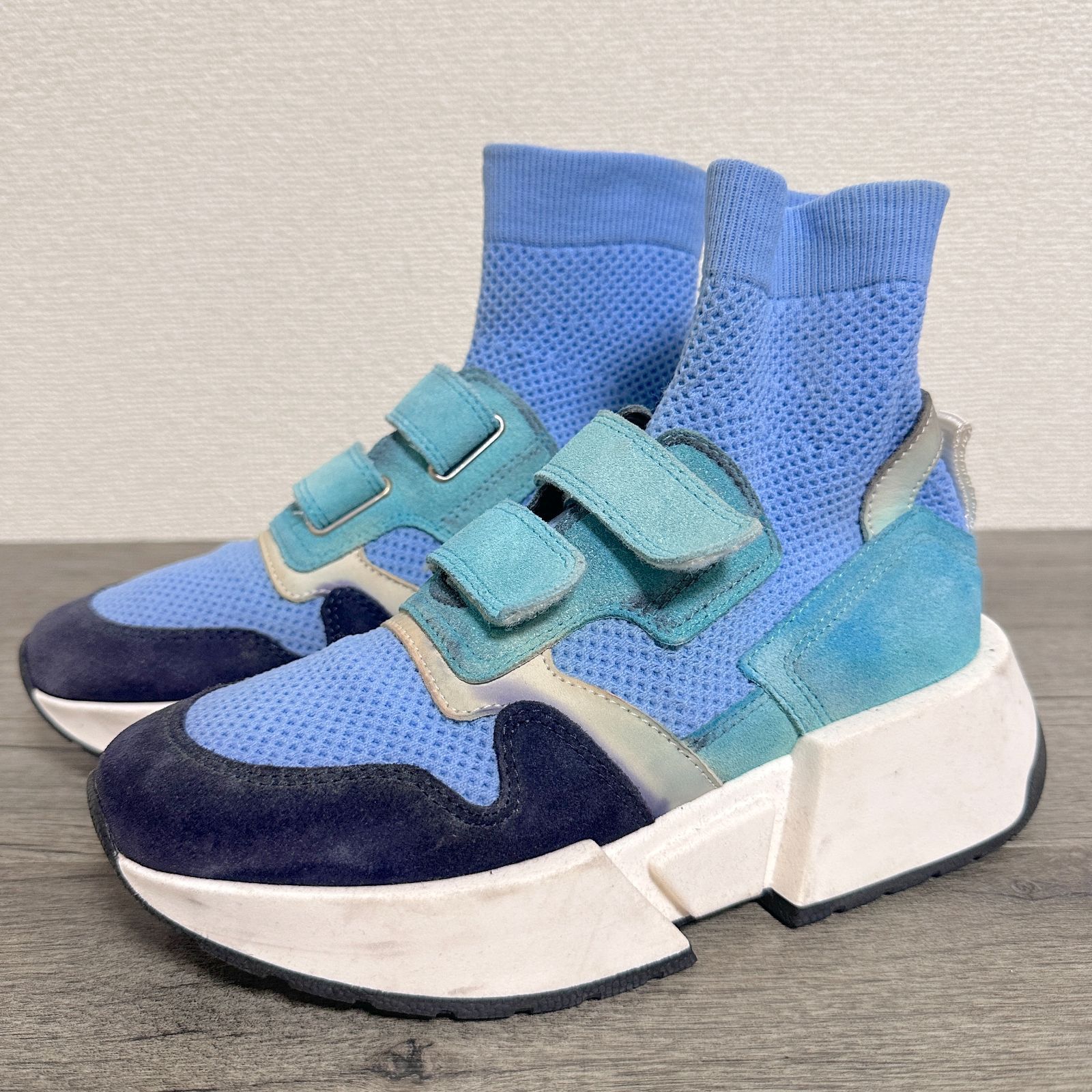 MM6 メゾンマルジェラ 19SS ベルクロ ニットメッシュソックススニーカー ニットブーツスニーカー 厚底スニーカーブルー系 38 25cm - メルカリ