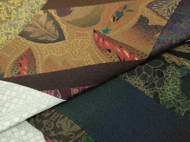 平和屋着物○太鼓柄袋帯 切嵌更紗花横段文 銀糸 正絹 逸品 DAAT7656ob