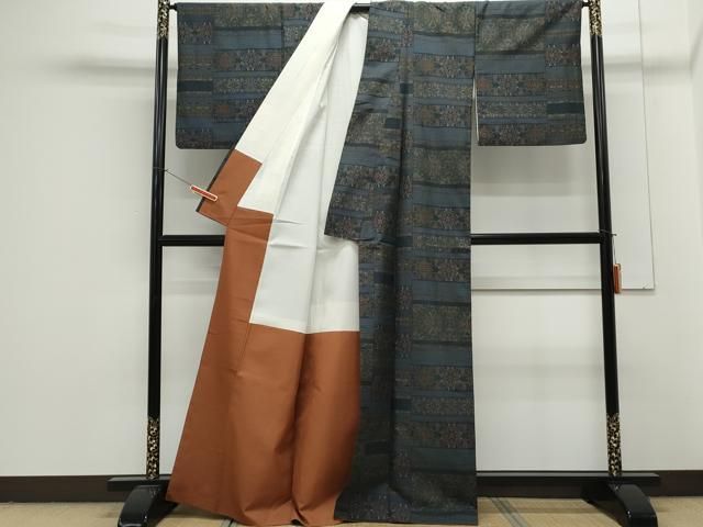 平和屋着物○本場大島紬 9マルキ 横段吉祥文 正絹 逸品 CAAS9381th