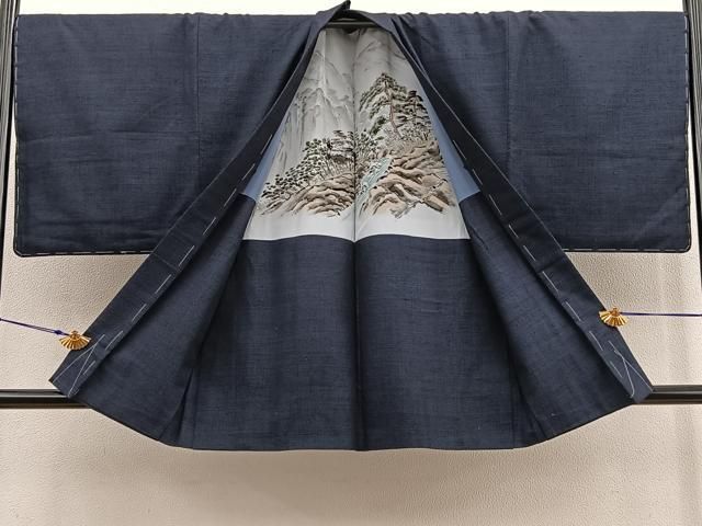 平和屋着物▽男性 紬 単衣 霞文 正絹 逸品 未使用 BAAT1109hv