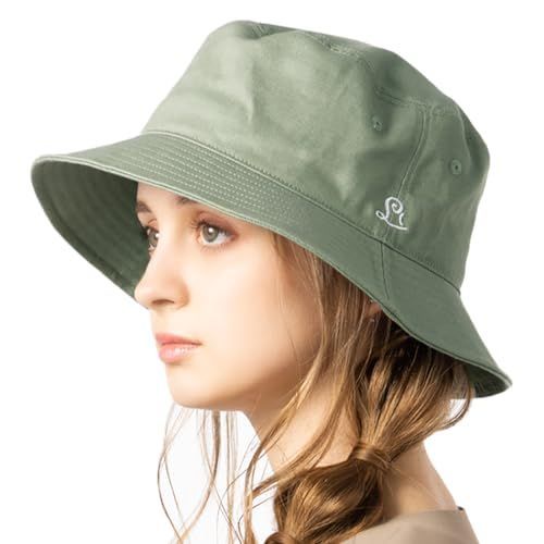 L_ミント [Loo＆c] [ルーアンドシー] 帽子 レディース 綿100％バケットハット 大きいサイズ ハット uvカット 接触冷感 完全遮光 紫外線対策 オールシーズン サイズ調整 ...