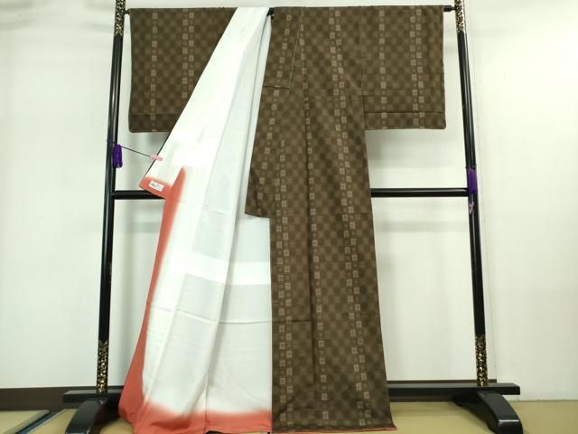 平和屋着物▽結城紬 単衣 80亀甲 間道 証紙付き 正絹 逸品 DAAV9973sf