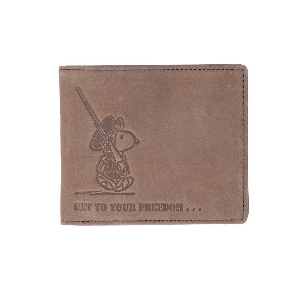 KHAKI ☆ PEANUTS FREEDOM 二つ折り財布 スヌーピー 財布 本革 二つ折り財布 SNOOPY サイフ さいふ ...