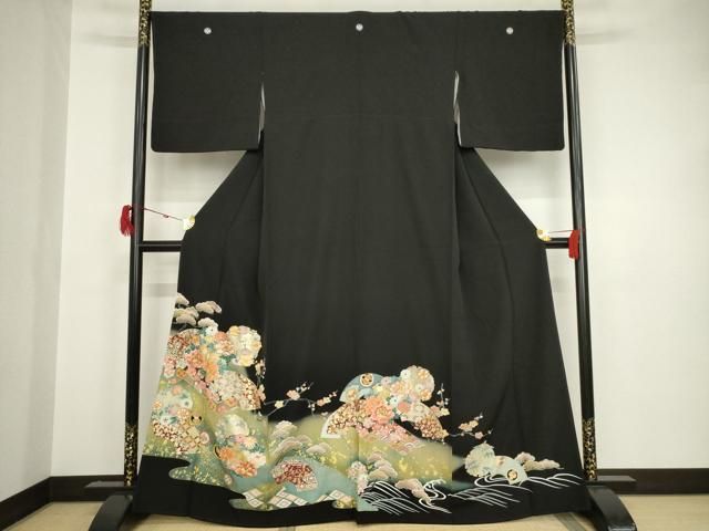 平和屋着物▽豪華色留袖 単衣 総刺繍 鳥獣花文 金糸 正絹