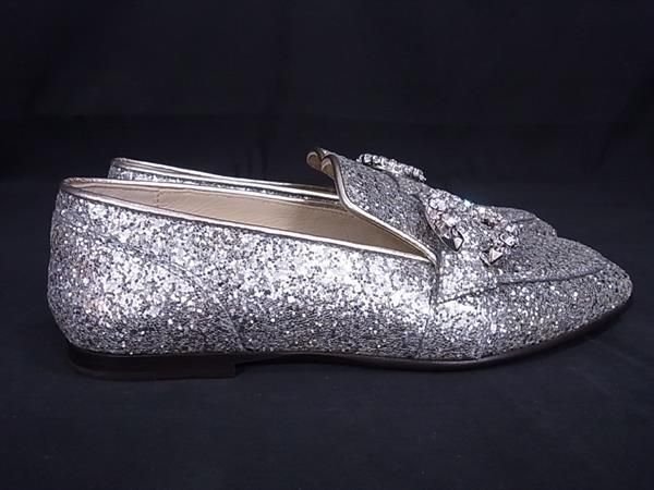 ■新品■未使用■ JIMMY CHOO ジミーチュウ mani flat グリッター ローファー 表記サイズ 35 (約22cm)靴 シューズ シルバー系 FE5625 □新品□未使用□ JIMMY CHOO ジミーチュウ mani flat グリッター