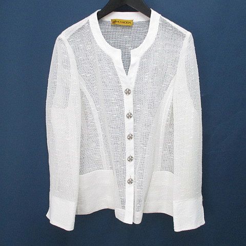 ミモモーダ MIMO MODA 長袖 カーディガン ジャケット 44 白系 ホワイト シースルー 透け感 レース 刺繍 ポケット 綿 コットン - メルカリ