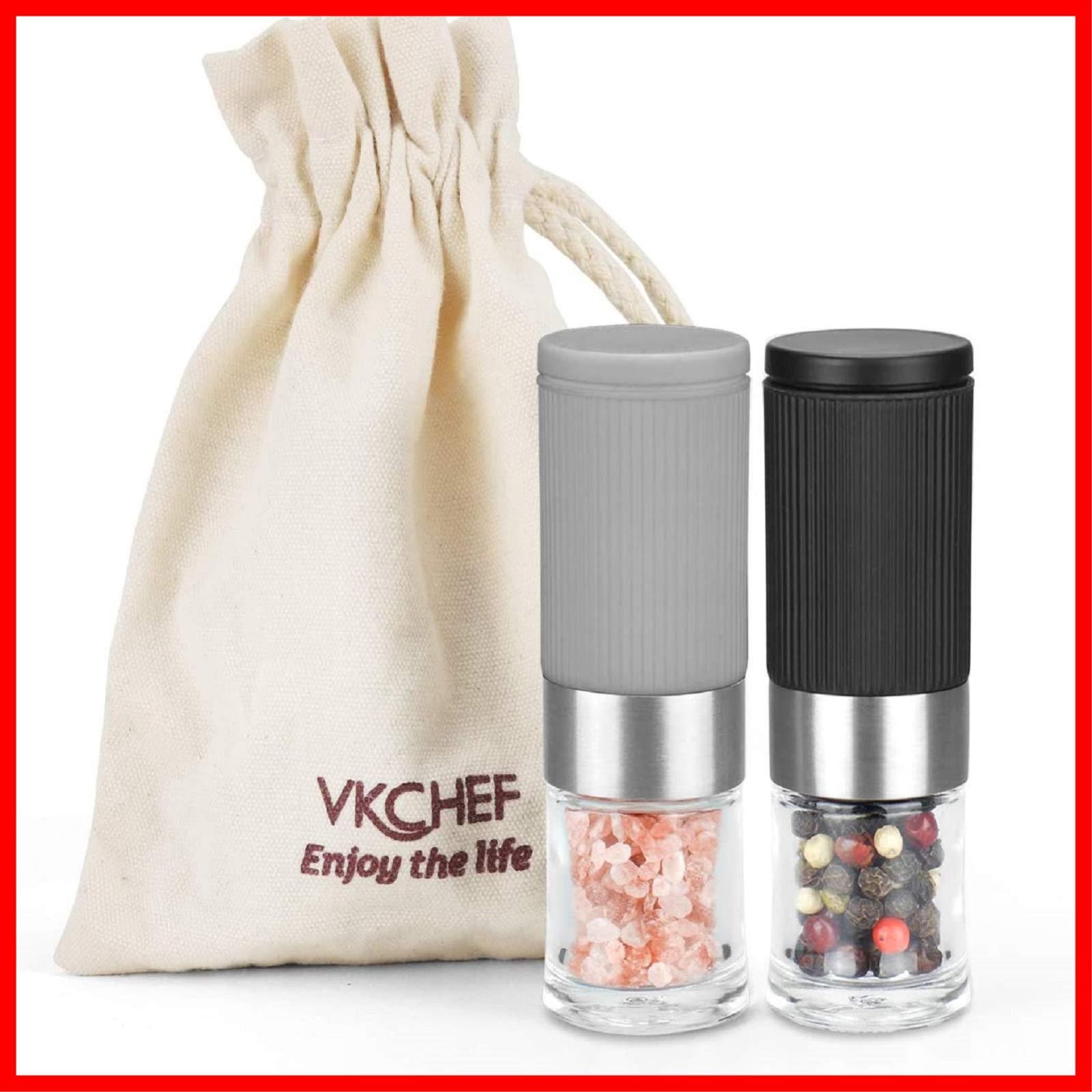 【新着商品】VKCHEF ペッパーミル ミニ ソルトミル 胡椒 ミル 岩塩 ミル 軽い調味料ミル セラミック 小型ポータブル スパイスミル 粗細調節 胡椒挽き 保存ポーチがある 携帯便利 調味 ...