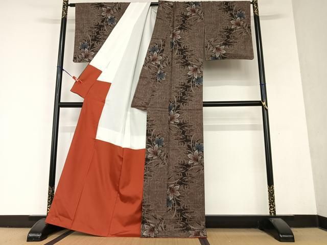 平和屋着物○本場大島紬 泥染め 一元7マルキ ユリ 正絹 逸品 未使用