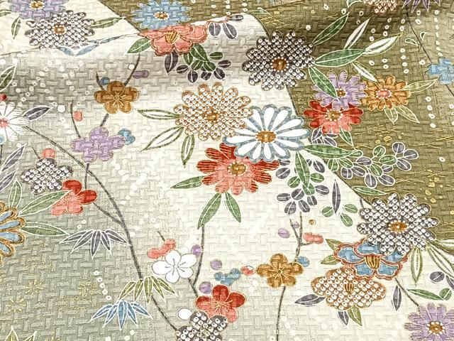 平和屋着物□上質な色無地 草花地紋 遠州茶色 正絹 逸品 未使用