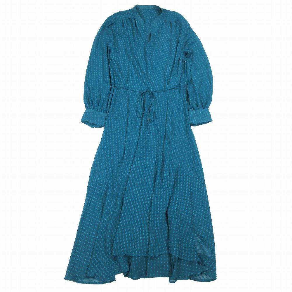 未使用品 LITRAL リトラル シフォン ロング ワンピース ドレス 長袖 ひざ丈 グリーン サイズ38 レディース 3-9305000 ...