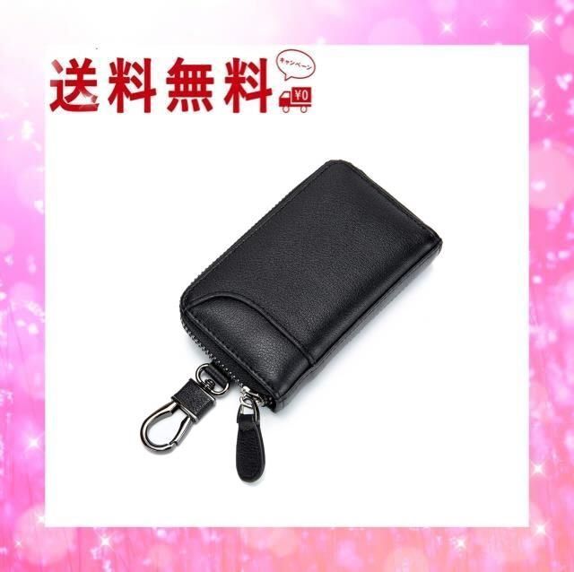 【人気商品】ブラック/ブラック [MBOYU] キーケース メンズ 本革 2つ外側ポケット カードキーケース スマートキーケース 車キーケース ...