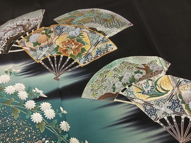 平和屋着物□豪華黒留袖 駒刺繍 螺鈿 桃山百華四君子文 暈し染め 平和屋着物□豪華黒留袖 駒刺繍 螺鈿 桃山百華四君子文 暈し染め
