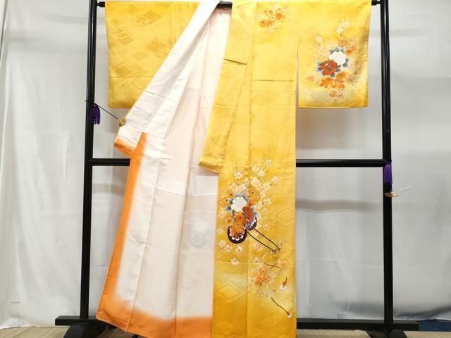 平和屋着物□訪問着 飛鶴草花文 暈し染め 金彩 正絹 逸品