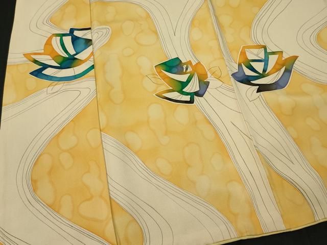 平和屋着物▽上質な小紋 単衣 更紗花蝶唐草文 金彩 正絹