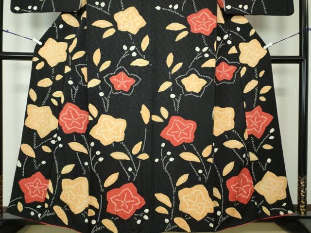 平和屋着物○訪問着 総絞り 楓文 黒地 正絹 逸品 DAAS3693ps - メルカリ