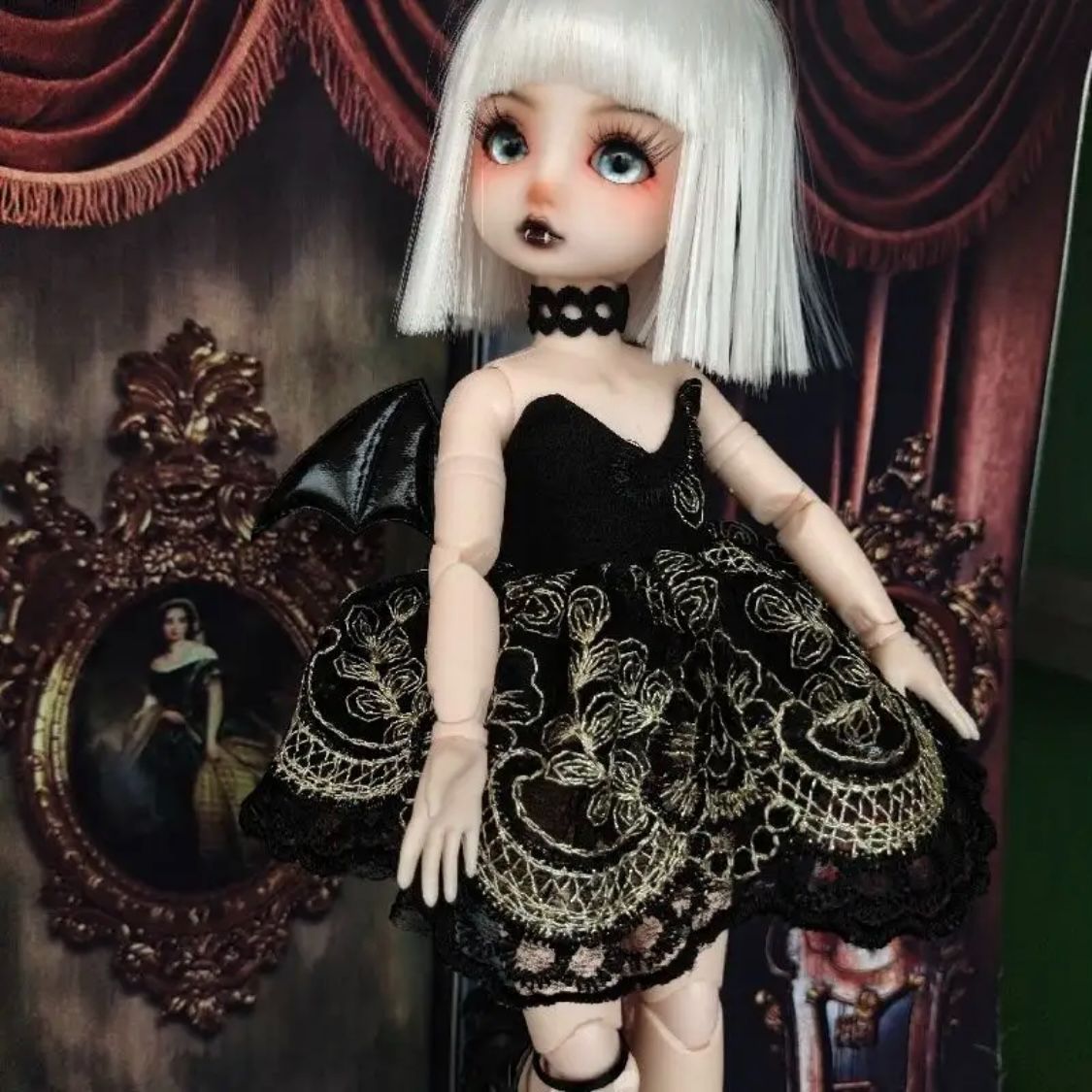 大人気 新品 フルセット BJD ドール 1/6 S.Devil 球体関節人形 海外限定 小悪魔 ショート 牙 羽 可愛い ワンピース 黒 ...