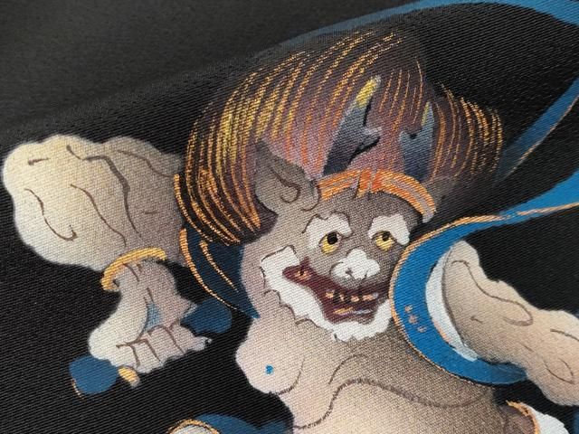 平和屋本店□極上 訪問着 手描き 雷神 黒地 金彩 逸品 CYAA3814s5