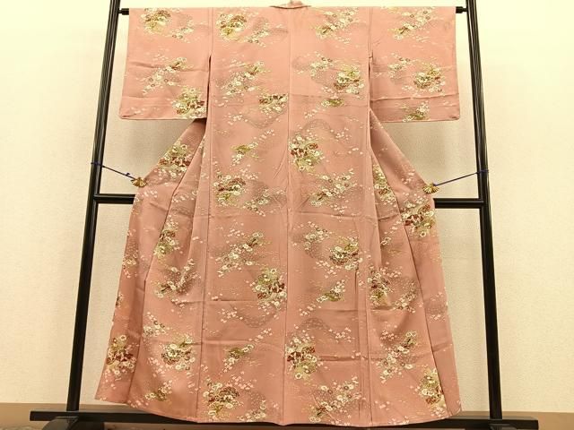 平和屋着物▽上質な小紋　単衣　檜扇花蝶文　金彩　正絹　逸品　BAAS8322hv 平和屋着物▽上質な小紋 単衣 檜扇花蝶文 金彩 正絹