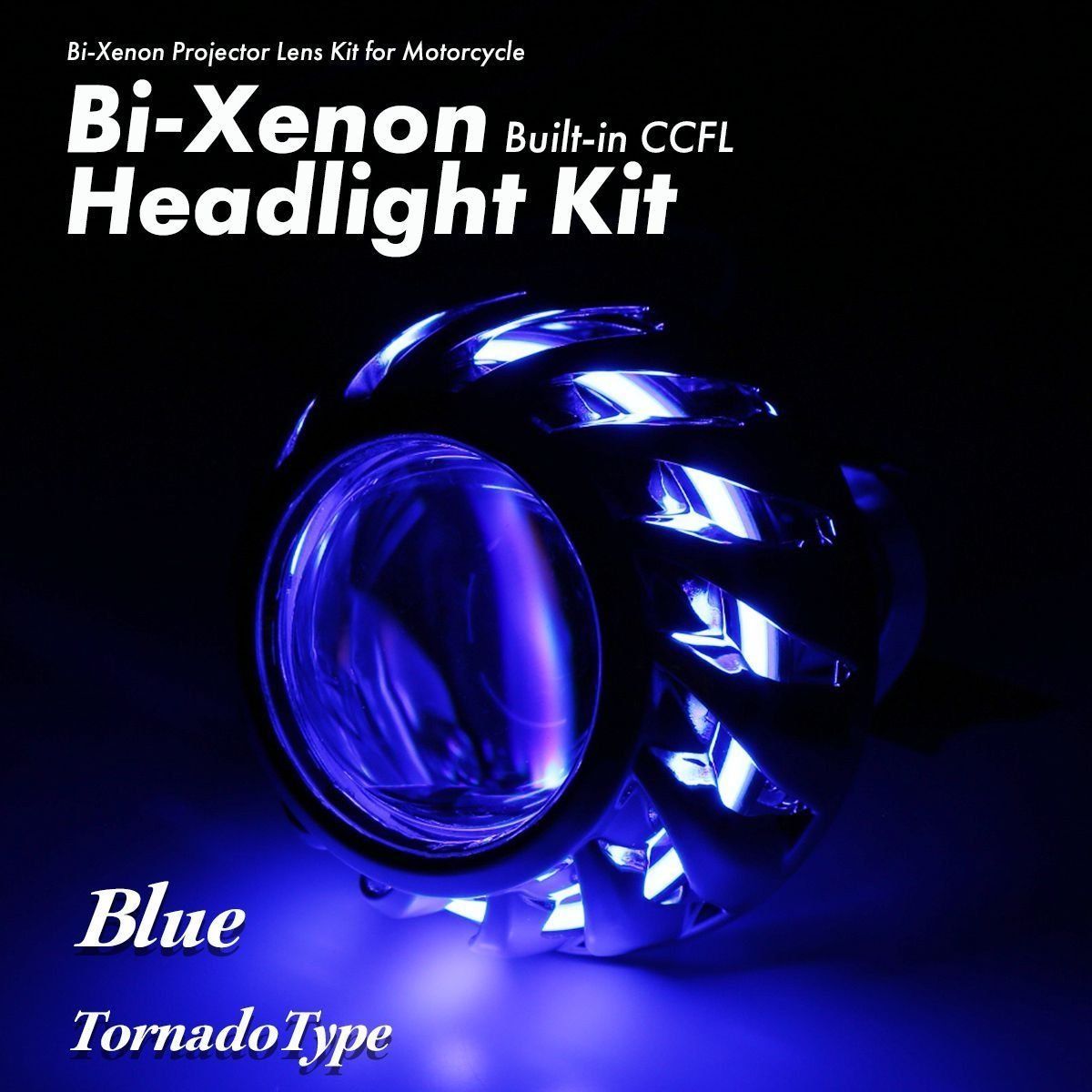 バイク オートバイ 汎用 バイキセノンプロジェクター ヘッドライト トルネードタイプ CCFL HID 埋め込みキット H4 H7 DC12V ブルー PZ274-B - メルカリ