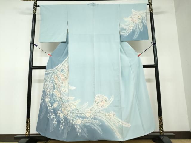 平和屋着物○訪問着 絞り 更紗花唐草文 暈し染め 銀通し