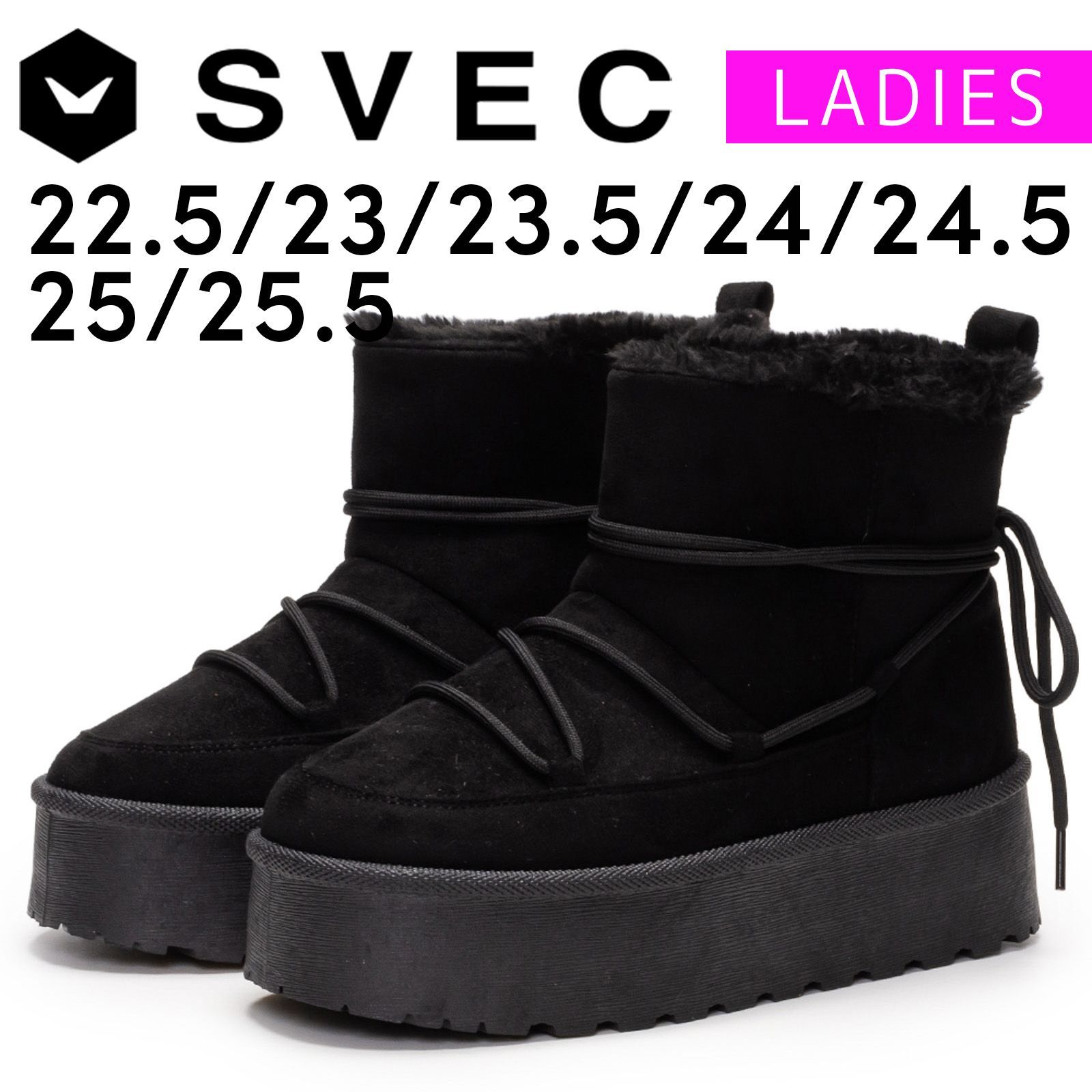 未使用品 ムートンブーツ レディース 23.5 24 24.5 25 ブラック 黒 ショートブーツ 暖かい かわいい もこもこ ブーツ 靴 シューズ ボア 編み上げ レースアップ ファー ...