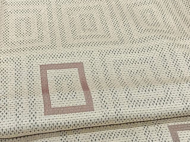 平和屋着物▽上質な紬 単衣 幾何学文様 正絹 逸品 AAAW7742fy