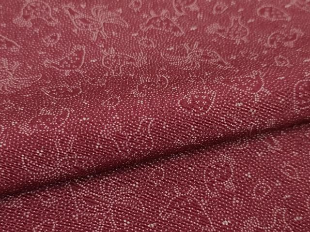 平和屋本店□極上 江戸小紋 保科土山 とり 中紅色地 反端付き 逸品 未