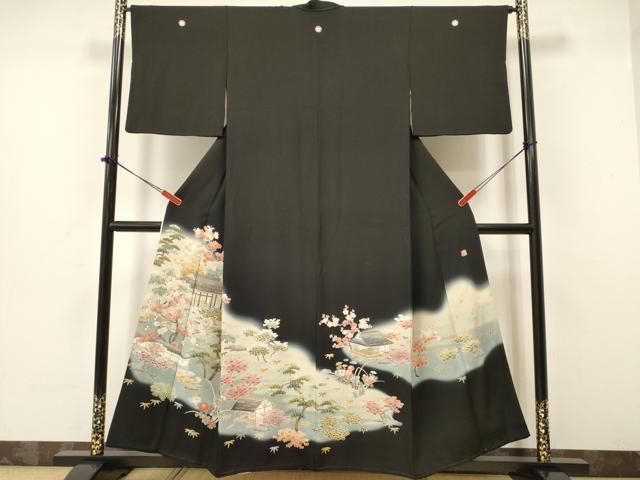 平和屋着物◎六通柄袋帯 風景樹林文 銀糸 正絹 逸品 未使用