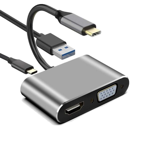 HDMI VGA 変換 Type-C USB 3.0 usb-c タイプC アダプタ 4-in-1 4K UHD コンバータ USB C ハブ ...