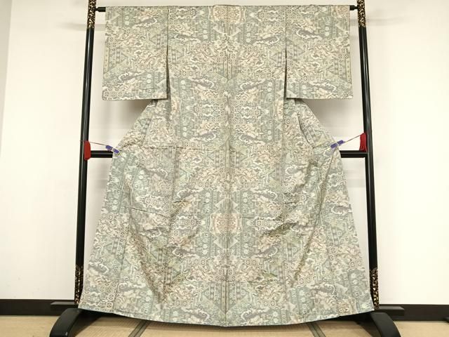 平和屋着物○本場大島紬 緯総絣 色紙文 黒地 正絹 逸品 AAAZ0131zg