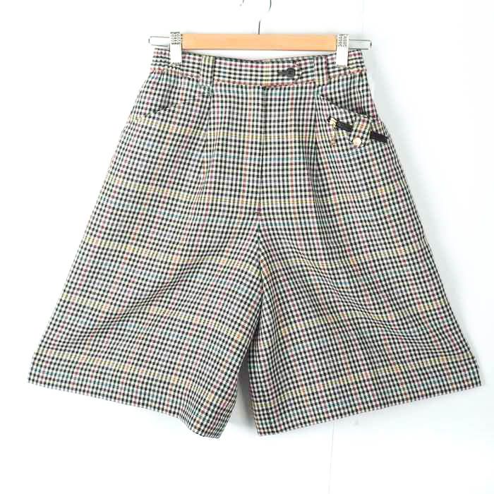 マンシングウェア クロップドパンツ キュロット チェック柄 ウール混 ゴルフウエア 日本製 レディース Mサイズ ブラック×ホワイト ...