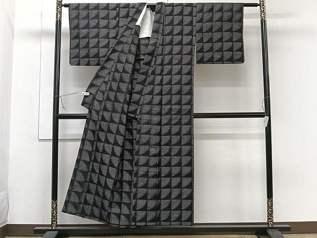 平和屋着物▽上質な小紋 単衣 水玉 黒地 正絹 逸品 CAAR9936ev