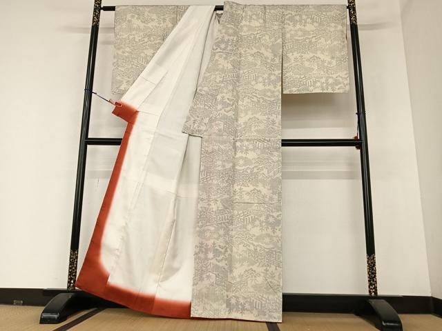 平和屋着物▽上質な紬 単衣 横段絣文 100亀甲 正絹 逸品 DAAV5023az